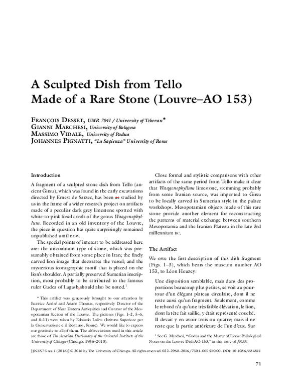 (PDF) A Sculpted Dish from Tello Made of a Rare Stone (Louvre–AO 153 ...
