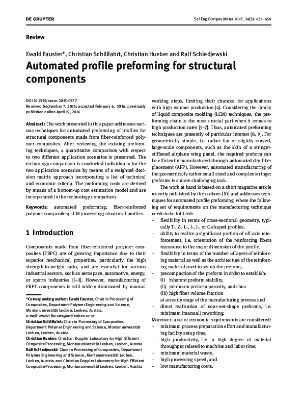 (PDF) Automated profile preforming for structural components