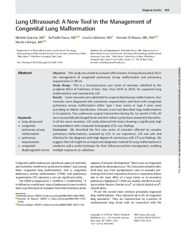 (PDF) Lung Ultrasound: A New Tool in the Management of Congenital Lung ...