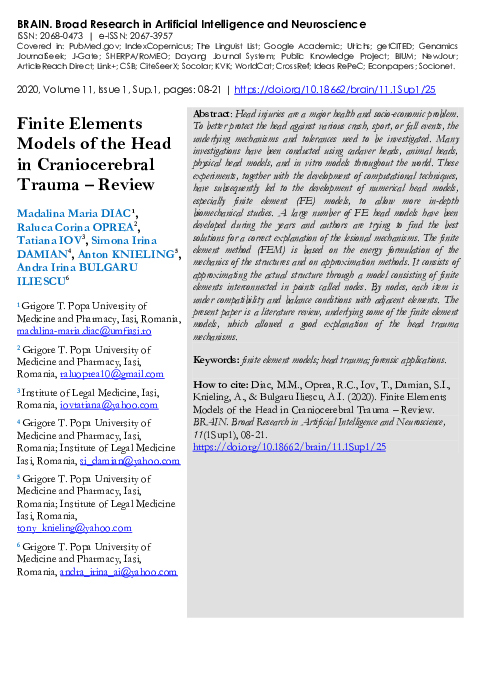(PDF) Finite Elements Models of the Head in Craniocerebral Trauma -Review