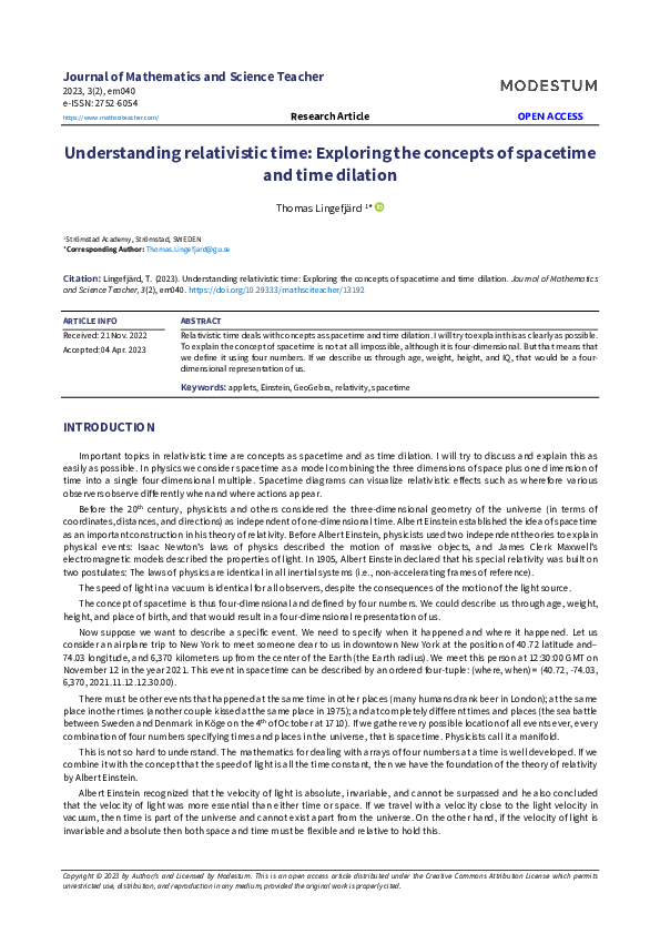 (PDF) Understanding relativistic time: Exploring the concepts of ...
