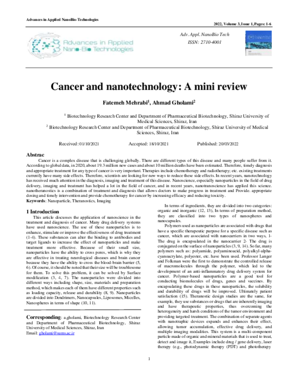 (PDF) Cancer and nanotechnology: A mini review