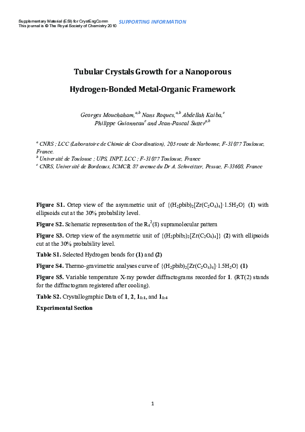 (PDF) Tubular crystals growth for a nanoporous hydrogen-bonded metal–organic framework