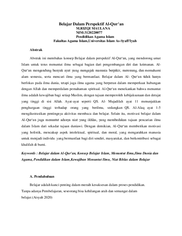 (PDF) Belajar Dalam Perspektif Al-Qur'an