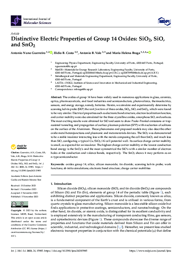 (PDF) Distinctive Electric Properties of Group 14 Oxides: SiO2, SiO ...