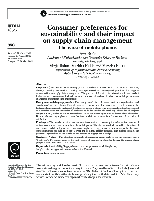 (PDF) Consumer preferences for sustainability and their impact on ...