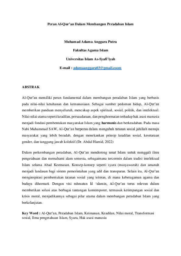 (PDF) Peran Al-Qur'an Dalam Membangun Peradaban Islam