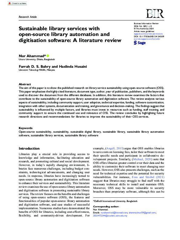(PDF) Sustainable library services with open-source library automation and digitisation software ...