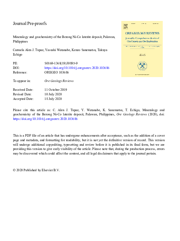 (PDF) Mineralogy and geochemistry of the Berong Ni-Co laterite deposit ...