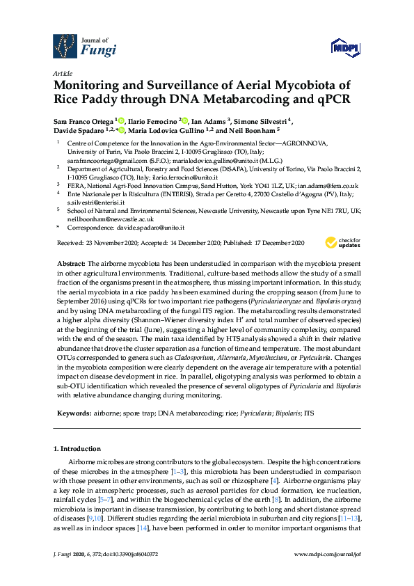 (PDF) Monitoring and Surveillance of Aerial Mycobiota of Rice Paddy through DNA Metabarcoding ...