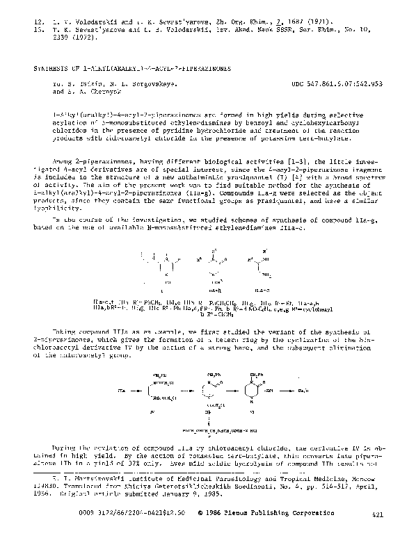 (PDF) Synthesis of 1-alkyl(aralkyl)-4-acyl-2-piperazinones