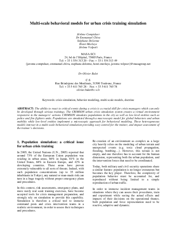 (PDF) Multi-scale behavioral models for urban crisis training simulation