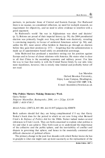 (PDF) Why Politics Matters: Making Democracy Work