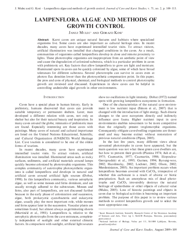 (PDF) Lampenflora algae and methods of growth control