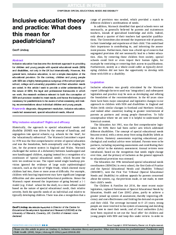 (PDF) Inclusive education theory and practice: What does this mean for ...