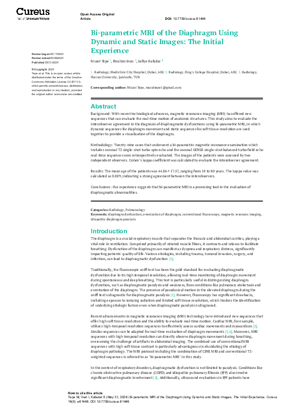 (PDF) Bi-parametric MRI of the Diaphragm Using Dynamic and Static ...