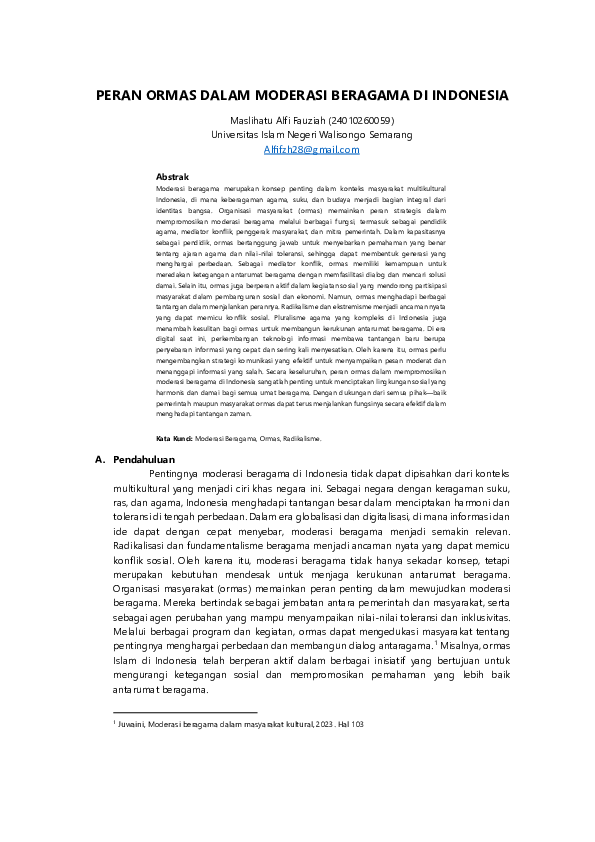 (PDF) PERAN ORMAS DALAM MODERASI BERAGAMA DI INDONESIA