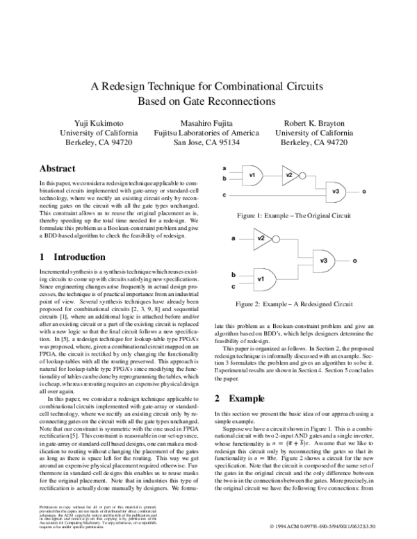 (PDF) A Redesign Technique For Combinational Circuits Based On Gate Recomections