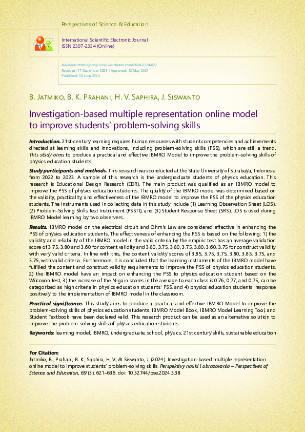 (PDF) Investigation-based multiple representation online model to improve students' problem ...