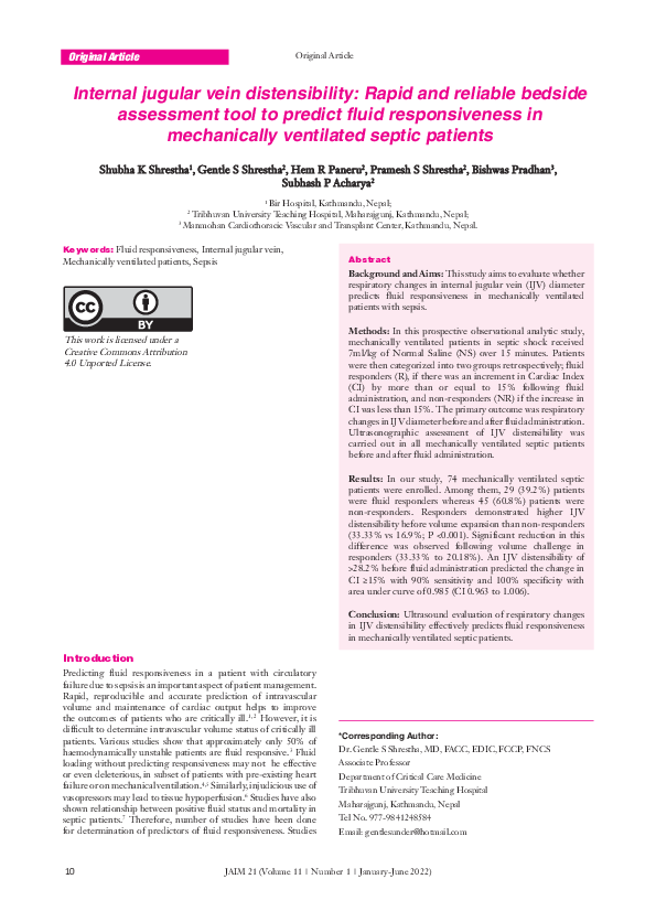 (PDF) Internal jugular vein distensibility: Rapid and reliable bedside ...