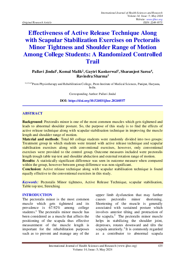 (PDF) Effectiveness of Active Release Technique Along with Scapular ...
