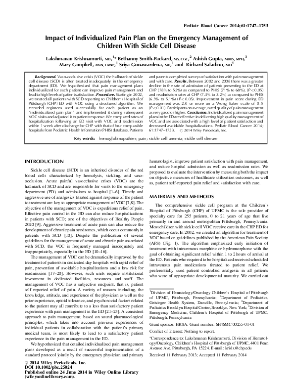 (PDF) Impact of individualized pain plan on the emergency management of ...