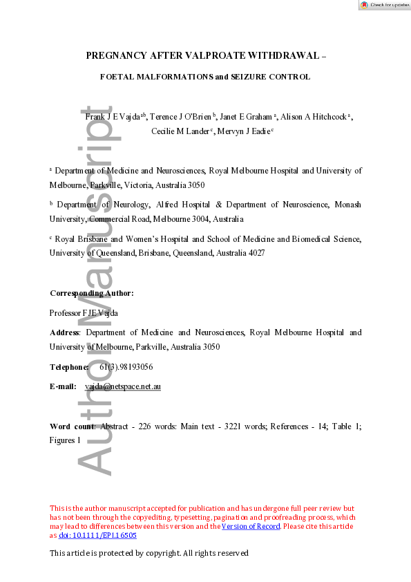 (PDF) Pregnancy after valproate withdrawal—Fetal malformations and ...