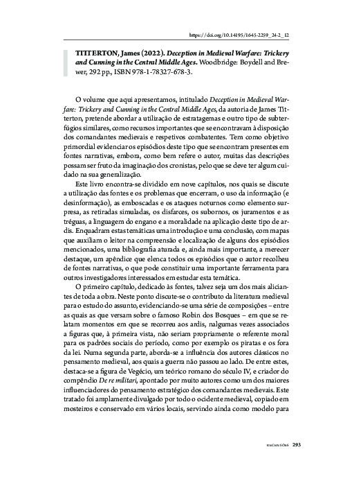 (PDF) Recensão crítica a «Deception in Medieval Warfare: Trickery and ...