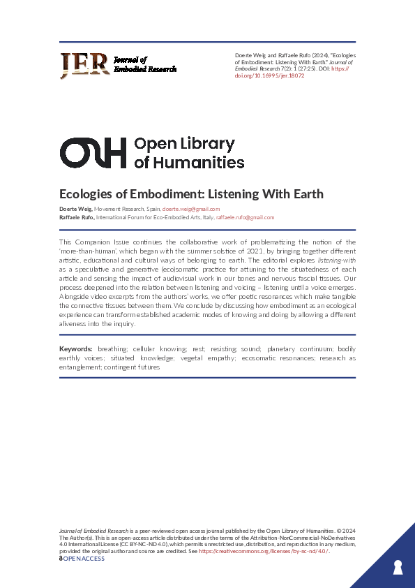 (PDF) Ecologies of Embodiment: Listening With Earth