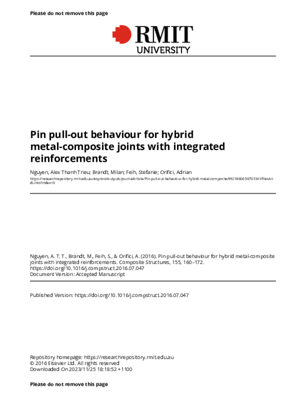 (PDF) Pin pull-out behaviour for hybrid metal-composite joints with ...