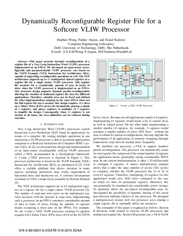 (PDF) Dynamically reconfigurable register file for a softcore VLIW processor