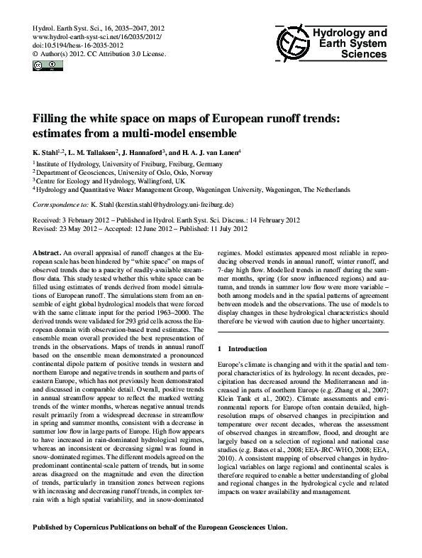 (PDF) Filling the white space on maps of European runoff trends ...