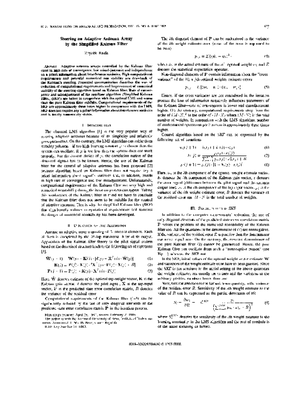 (PDF) Steering an adaptive antenna array by the simplified Kalman filter