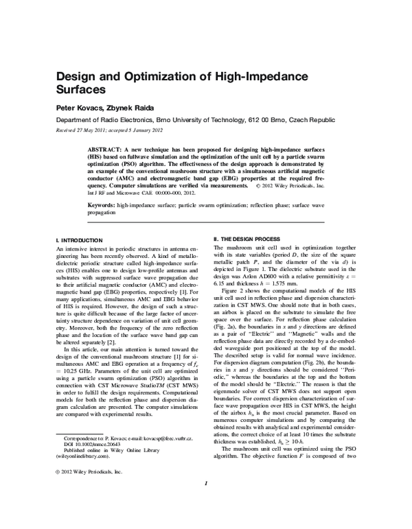 (PDF) Design and optimization of high-impedance surfaces
