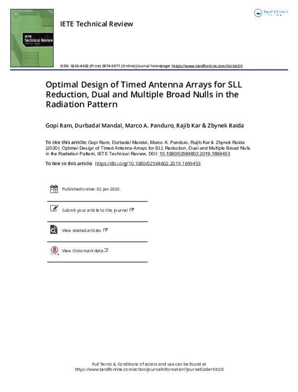 (PDF) Optimal Design of Timed Antenna Arrays for SLL Reduction, Dual and Multiple Broad Nulls in ...