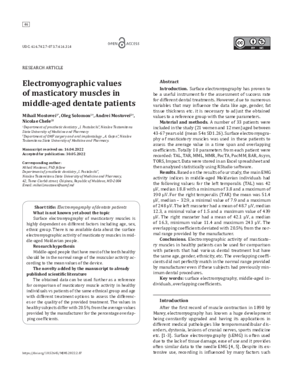 (PDF) Electromyographic values of masticatory muscles in middle-aged ...