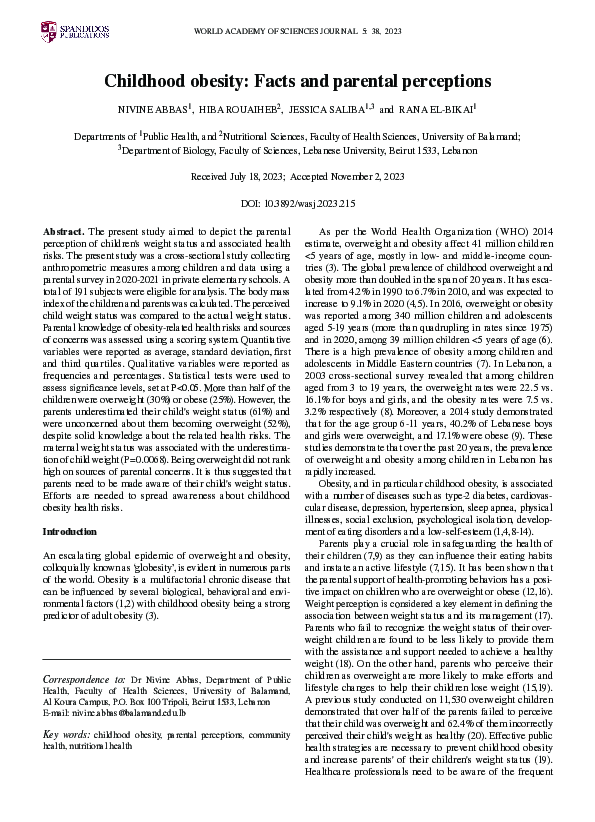 (PDF) Childhood obesity: Facts and parental perceptions