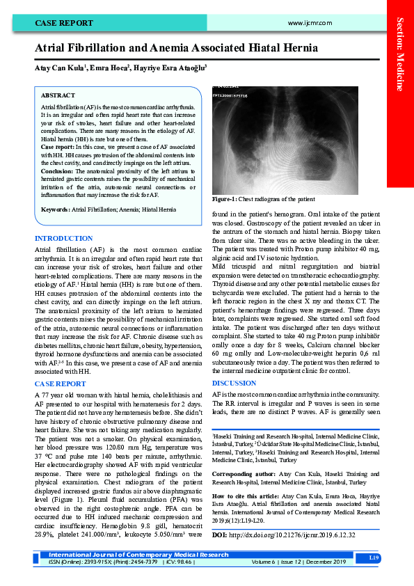(PDF) Atrial Fibrillation and Anemia Associated Hiatal Hernia