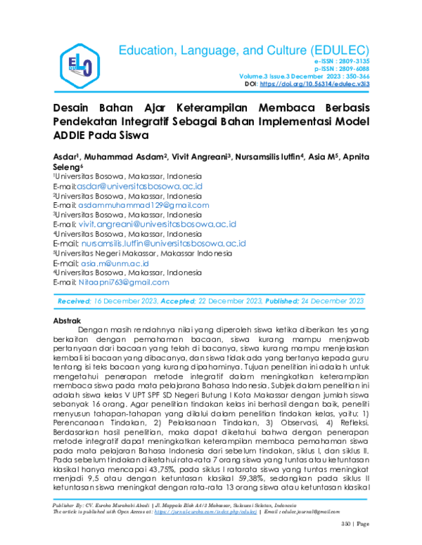 (PDF) Desain Bahan Ajar Keterampilan Membaca Berbasis Pendekatan Integratif Sebagai Bahan ...