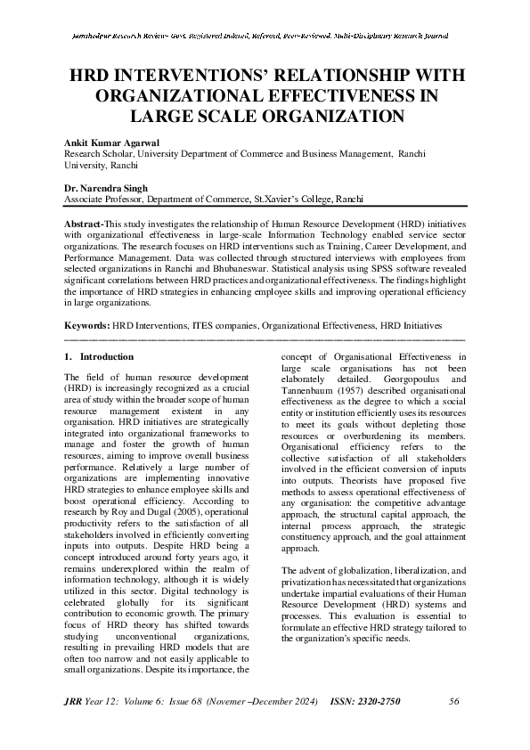 (PDF) HRD INTERVENTIONS' RELATIONSHIP WITH ORGANIZATIONAL EFFECTIVENESS ...