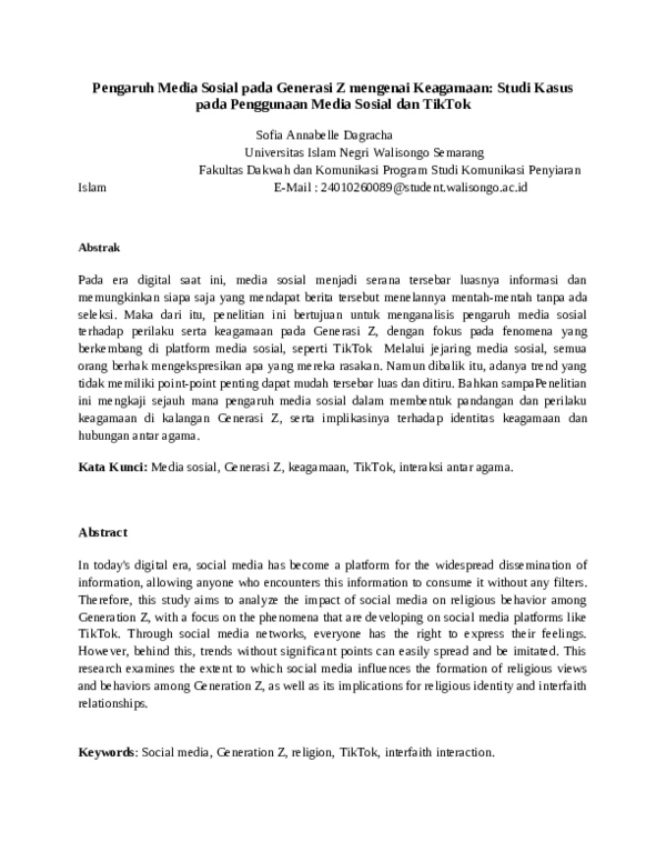 (PDF) Pengaruh Media Sosial pada Generasi Z mengenai Keagamaan: Studi Kasus pada Penggunaan ...