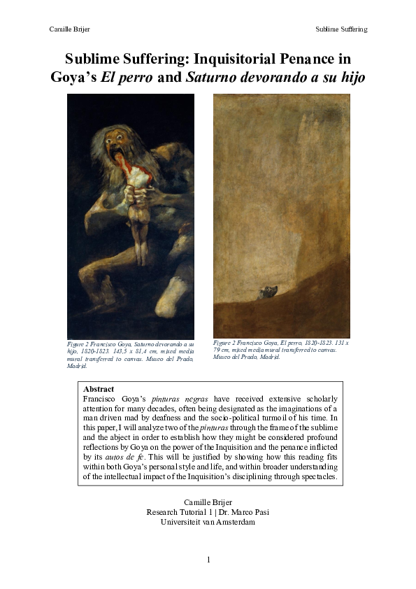 (PDF) Sublime Suffering: Inquisitorial Penance in Goya's El perro and Saturno devorando a su hijo