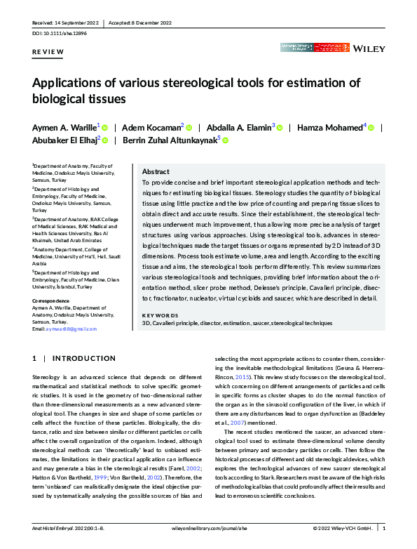 (PDF) Applications of various stereological tools for estimation of ...