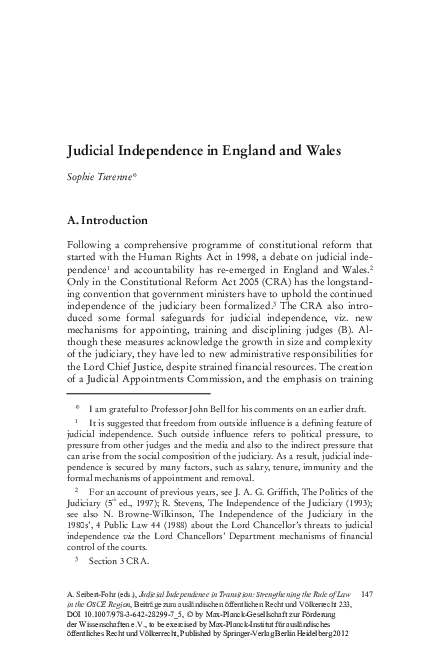 (PDF) Judicial Independence in England and Wales