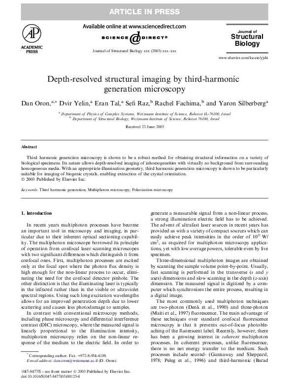 (PDF) Depth-resolved structural imaging by third-harmonic generation microscopy | eran tal ...