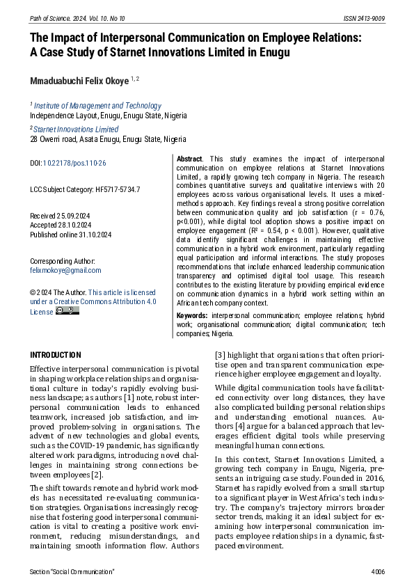 (PDF) The Impact of Interpersonal Communication on Employee Relations ...