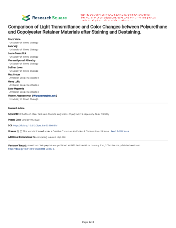 (PDF) Comparison of Light Transmittance and Color Changes between ...