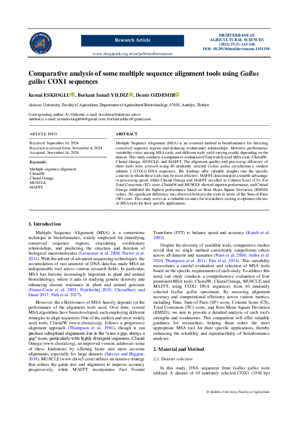 (PDF) Comparative analysis of some multiple sequence alignment tools using Gallus gallus COX1 ...