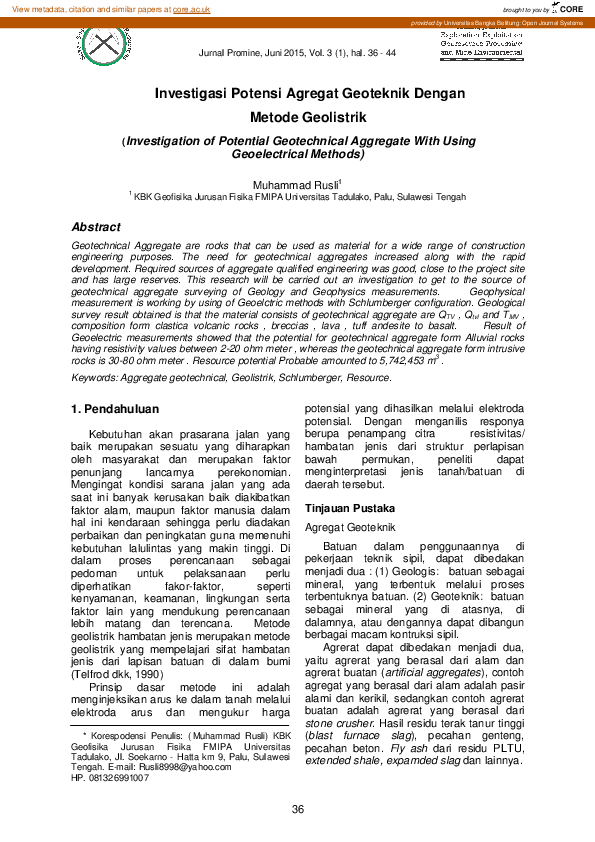 (PDF) Investigasi Potensi Agregat Geoteknik Dengan Metode Geolistrik