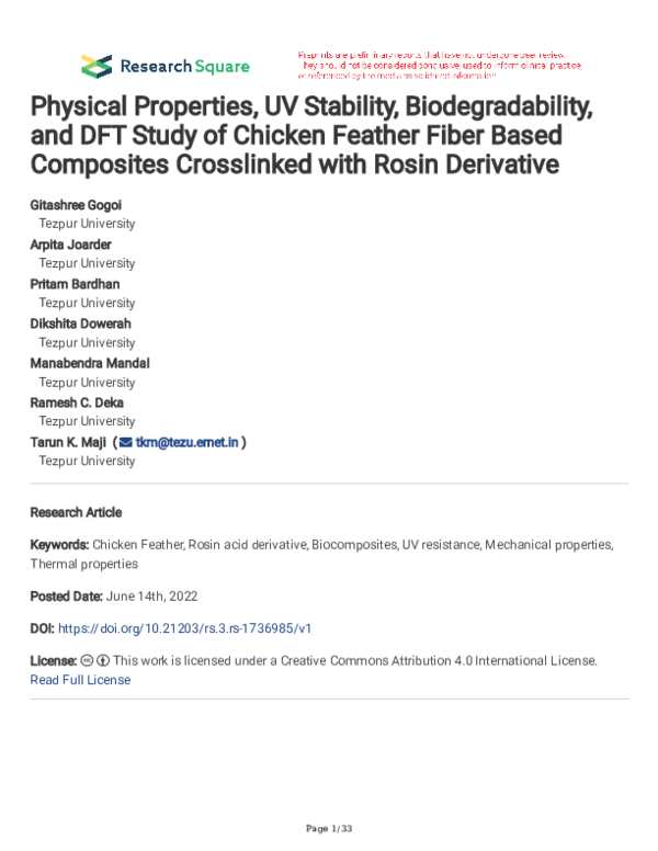 (PDF) Physical Properties, UV Stability, Biodegradability, and DFT ...